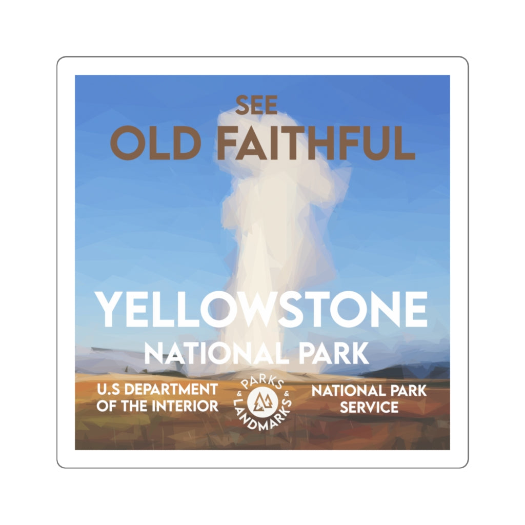 Yellowstone National Park Square Sticker - WPA Style